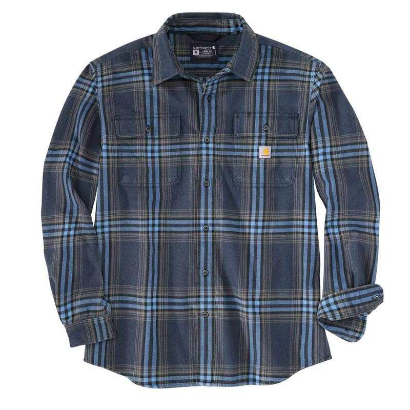 Loose Fit Heavyweight Flannel Long-Sleeve Plaid Shirt 105947